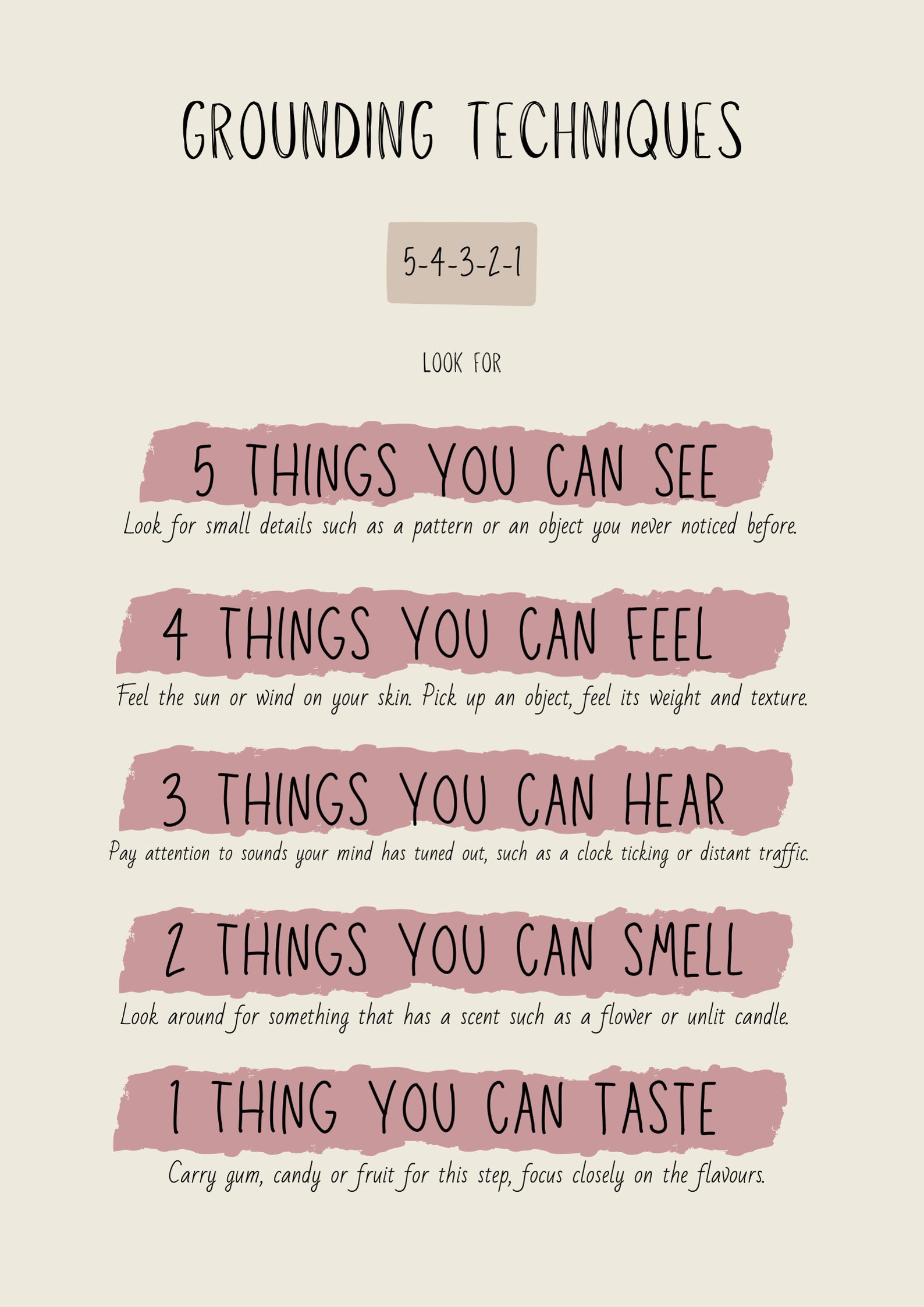 Grounding Techniques 5-4-3-2-1 Print, Anxiety Poster, Therapist Office ...