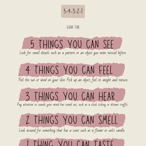 Grounding Techniques 5-4-3-2-1 Print, Anxiety Poster, Therapist Office ...