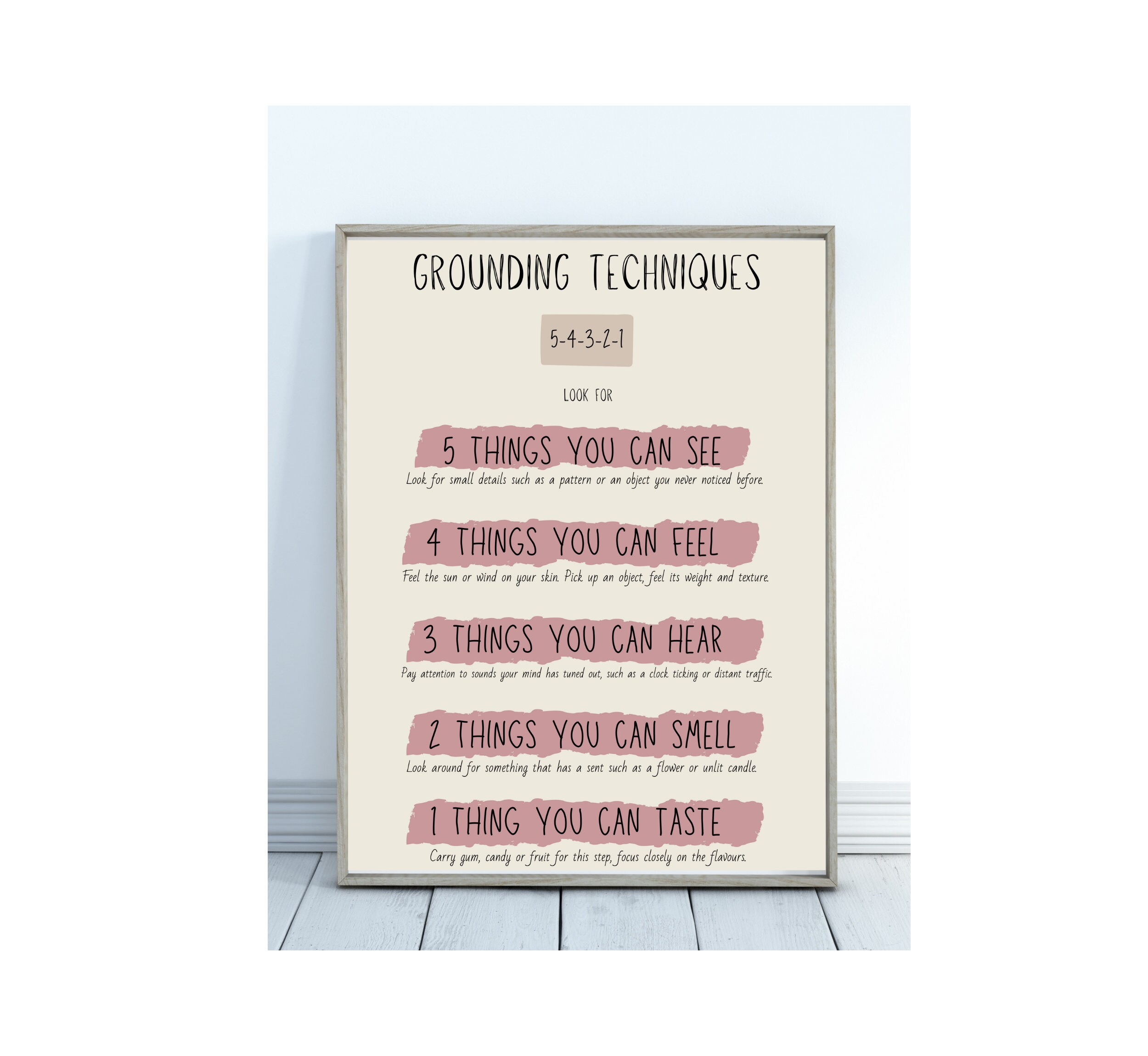 Grounding Techniques 5-4-3-2-1 Print Anxiety Poster | Etsy