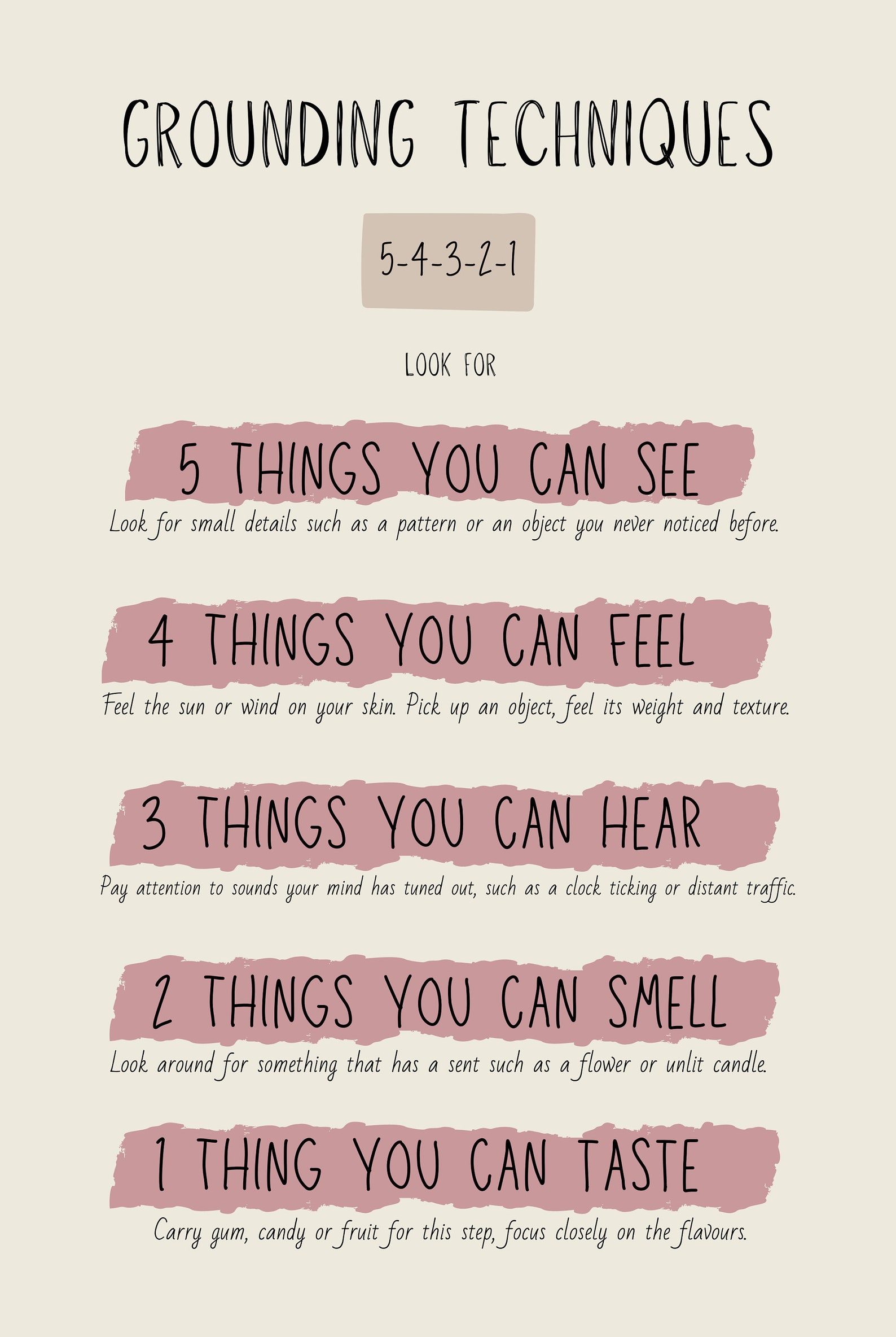 Grounding Techniques 5 4 3 2 1 Print Anxiety Poster Etsy