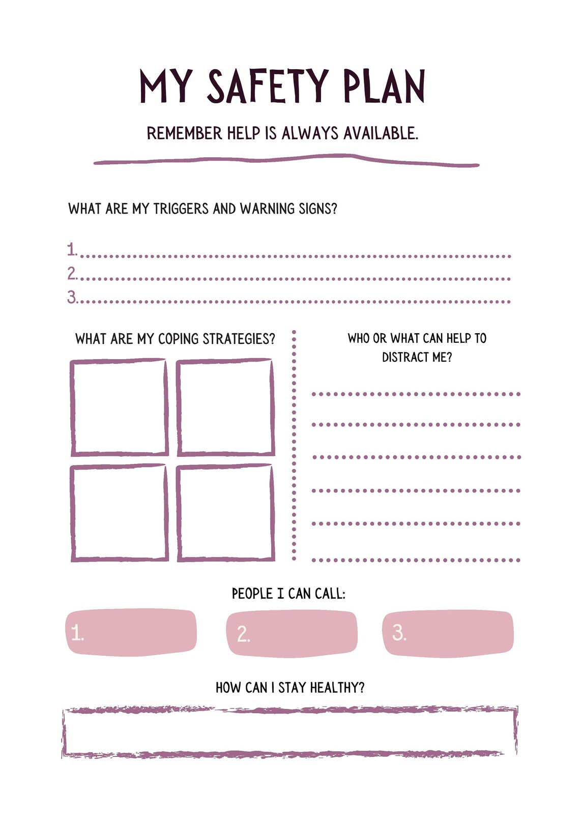 Printable Safety Crisis Plan Worksheet Use for Help With - Etsy Canada