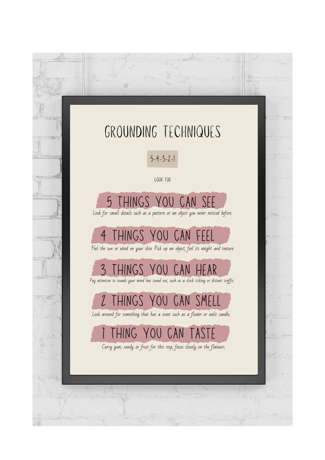 Grounding Techniques 5-4-3-2-1 Print, Anxiety Poster, Therapist Office ...