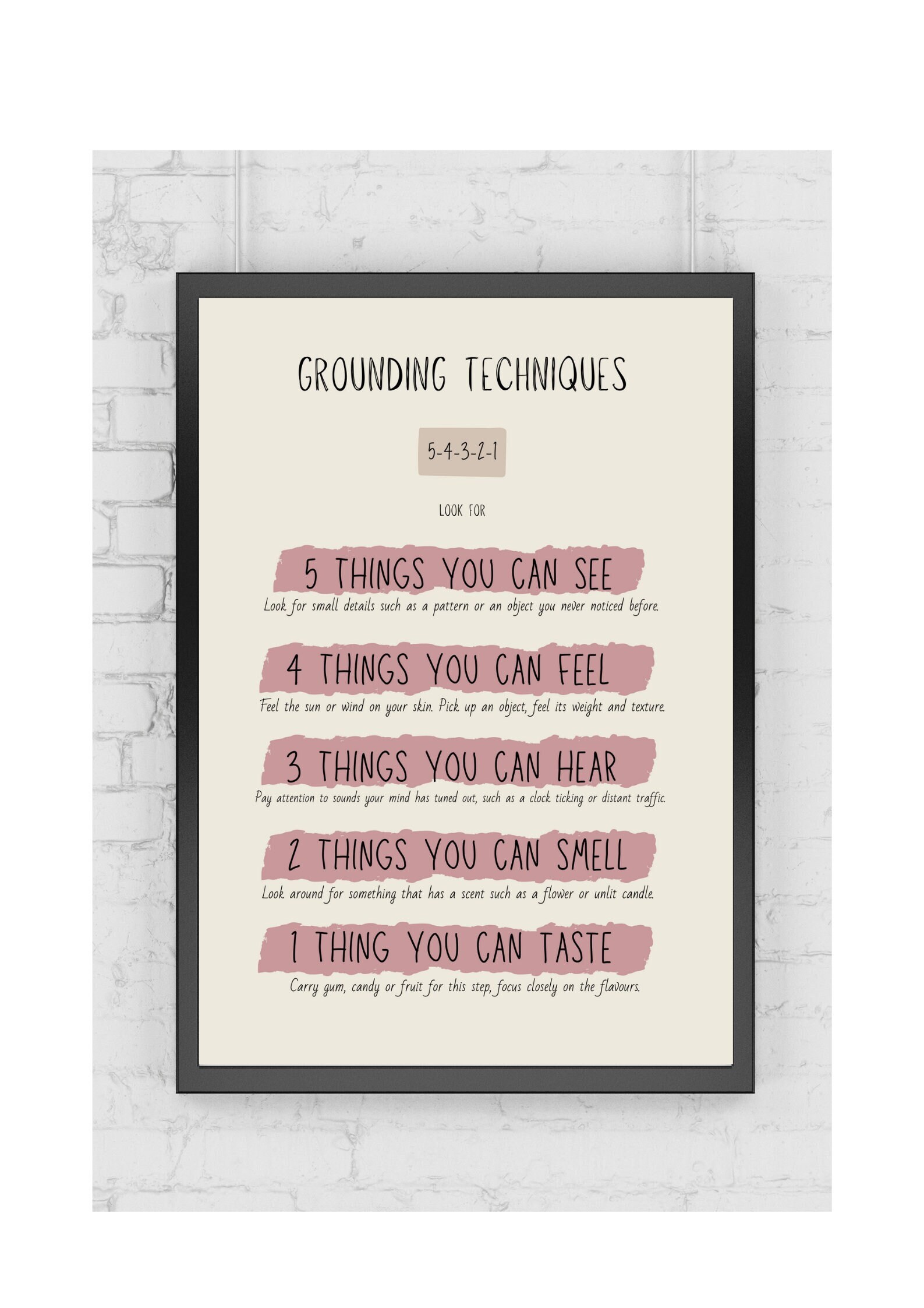 Grounding Techniques 5-4-3-2-1 Print, Anxiety Poster, Therapist Office ...