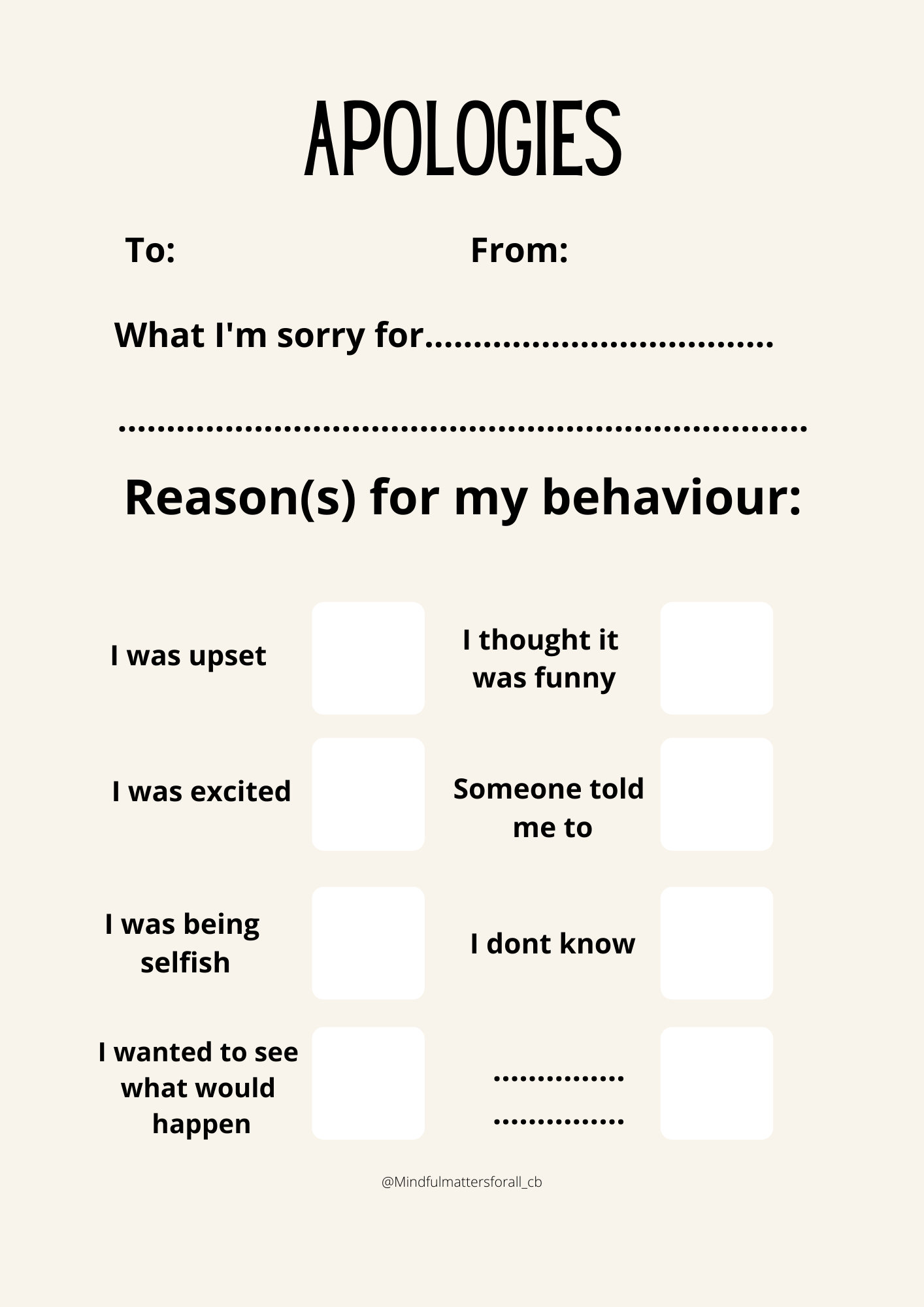 Apology Worksheet and Checklist. Use as a Behaviour Tracker or - Etsy