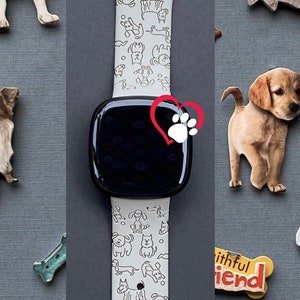 Dog Fitbit Versa 3,4/fitbit Versa Sense S/L Silicone Engraved Cute Dog ...
