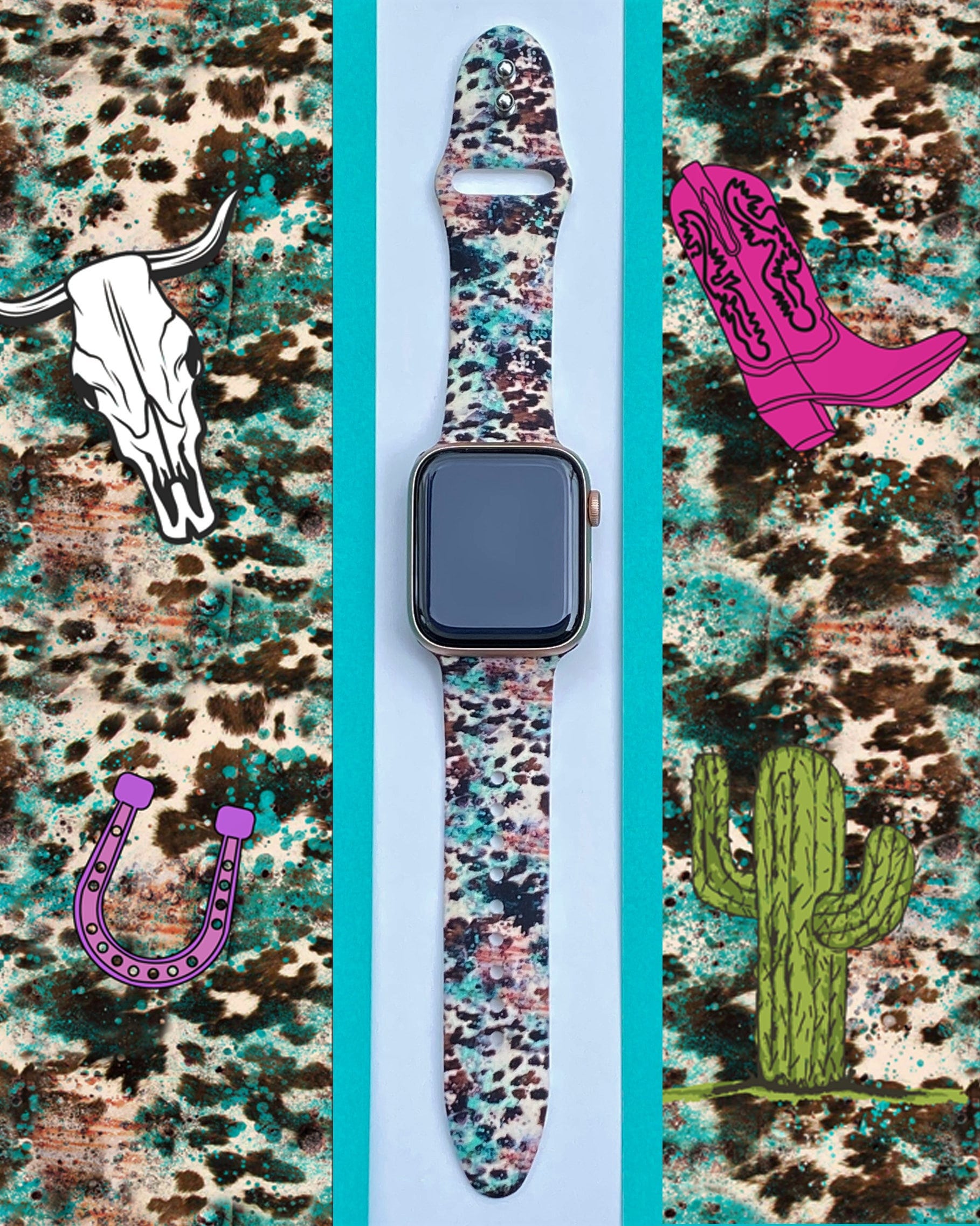 Western Cow Print Watch Band 38mm 40mm 41mm 42mm 44mm 45mm S/M M/L ...