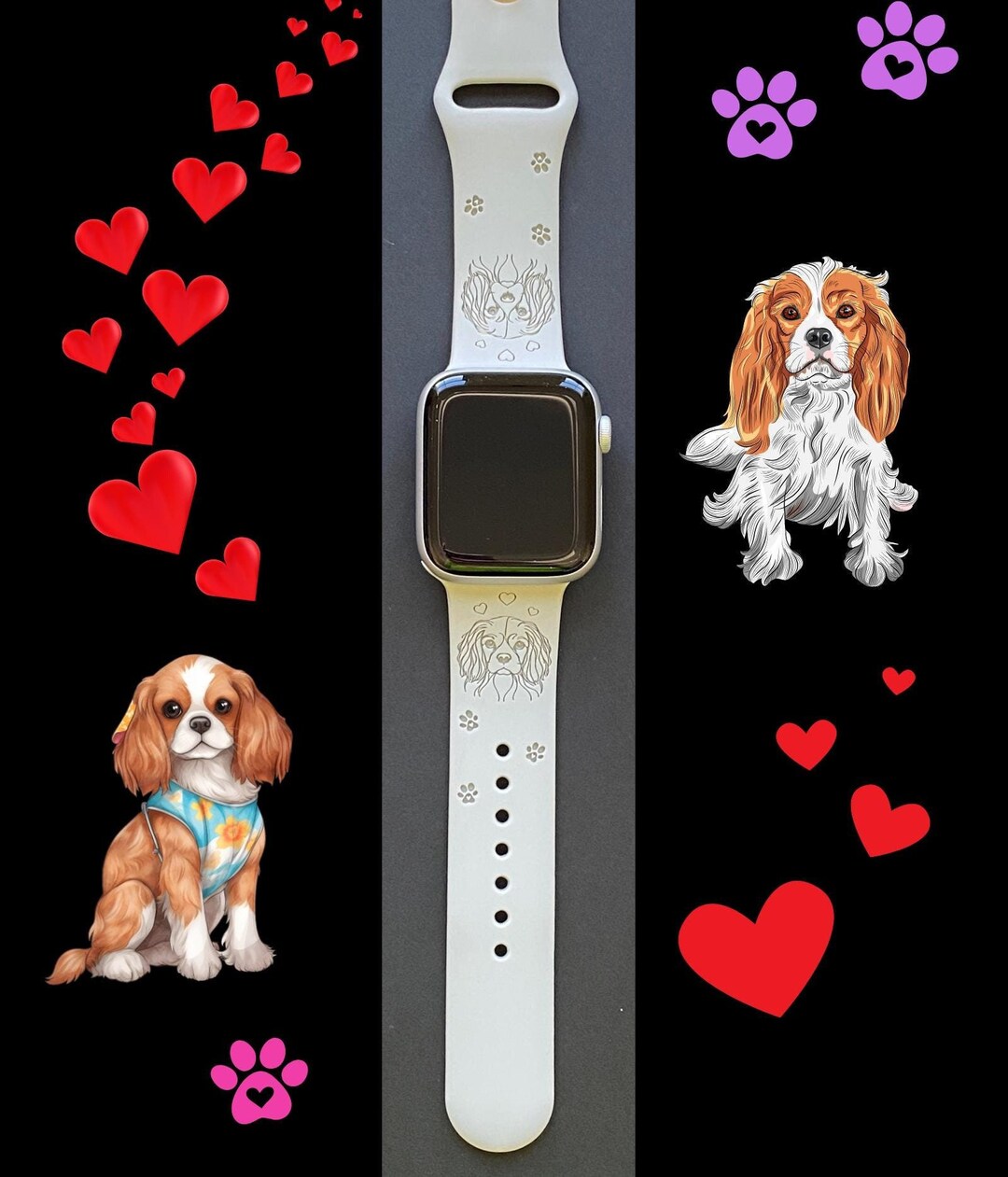 Cavalier Spaniel Dog Watch Band Silicone Engraved Band 38mm 40mm 41mm ...
