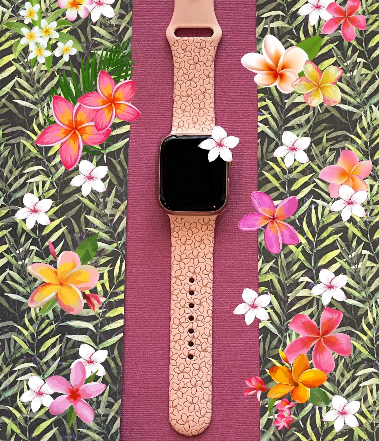 Plumeria Flower Watch Band 38mm 40mm 41mm 42mm 44mm 45mm S/M M/L Series ...