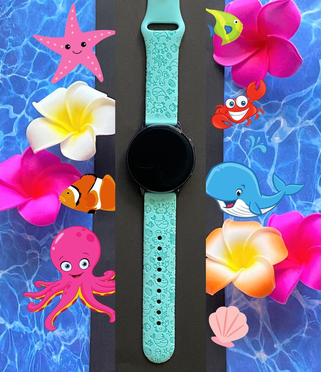 Ocean Life Watch Band 20mm Cute Summer Beach Fish Watchband Replacement ...