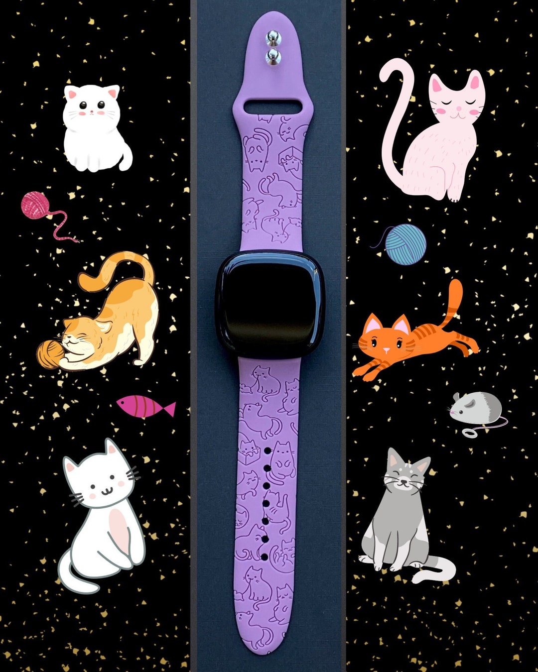 Cat Fitbit Versa 3,4/fitbit Versa Sense S/L Silicone Engraved Cute ...