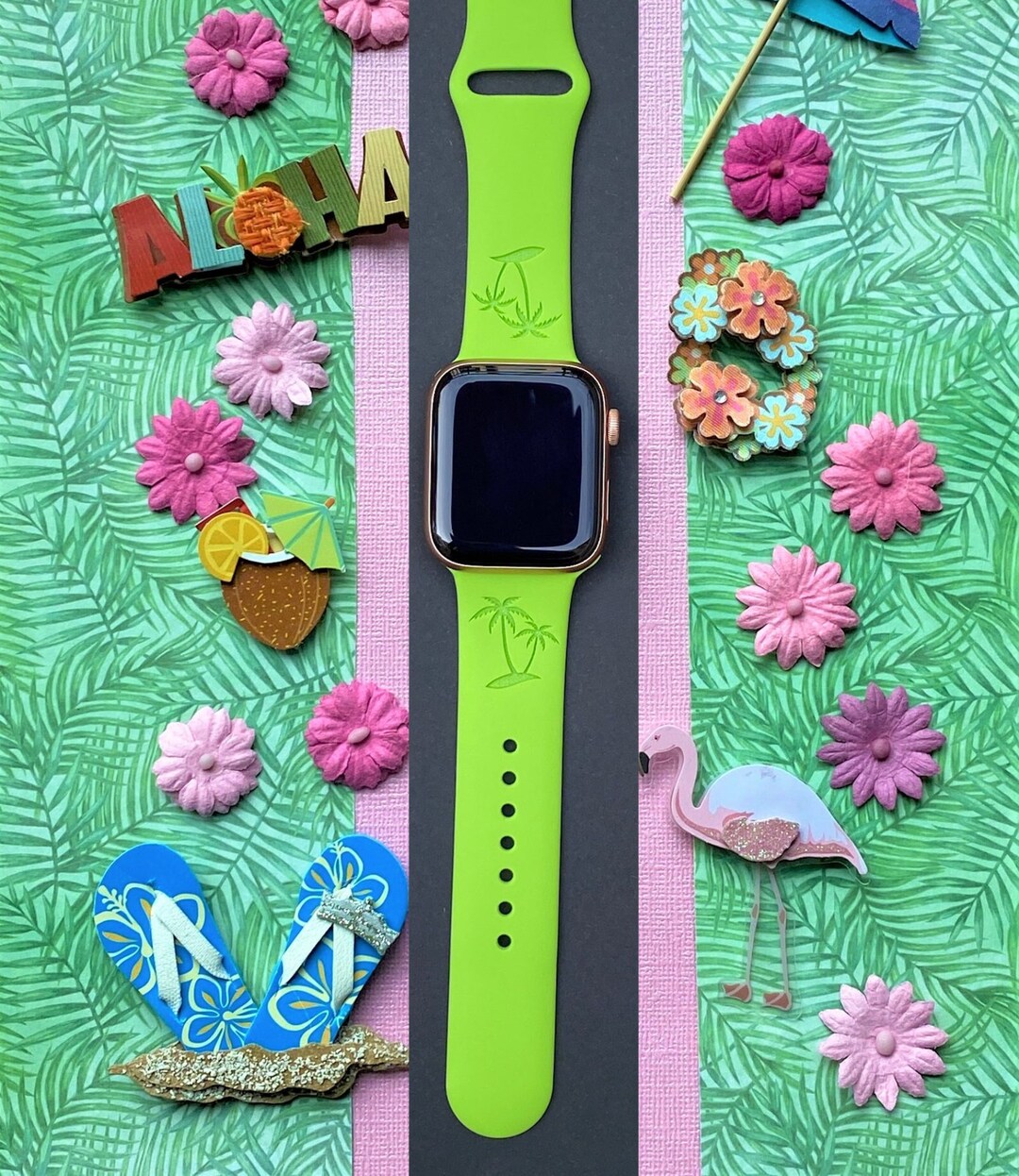 Palm Tree Watch Band 38mm 40mm 41mm 42mm 44mm 45mm S/M M/L Series 1,2,3 ...