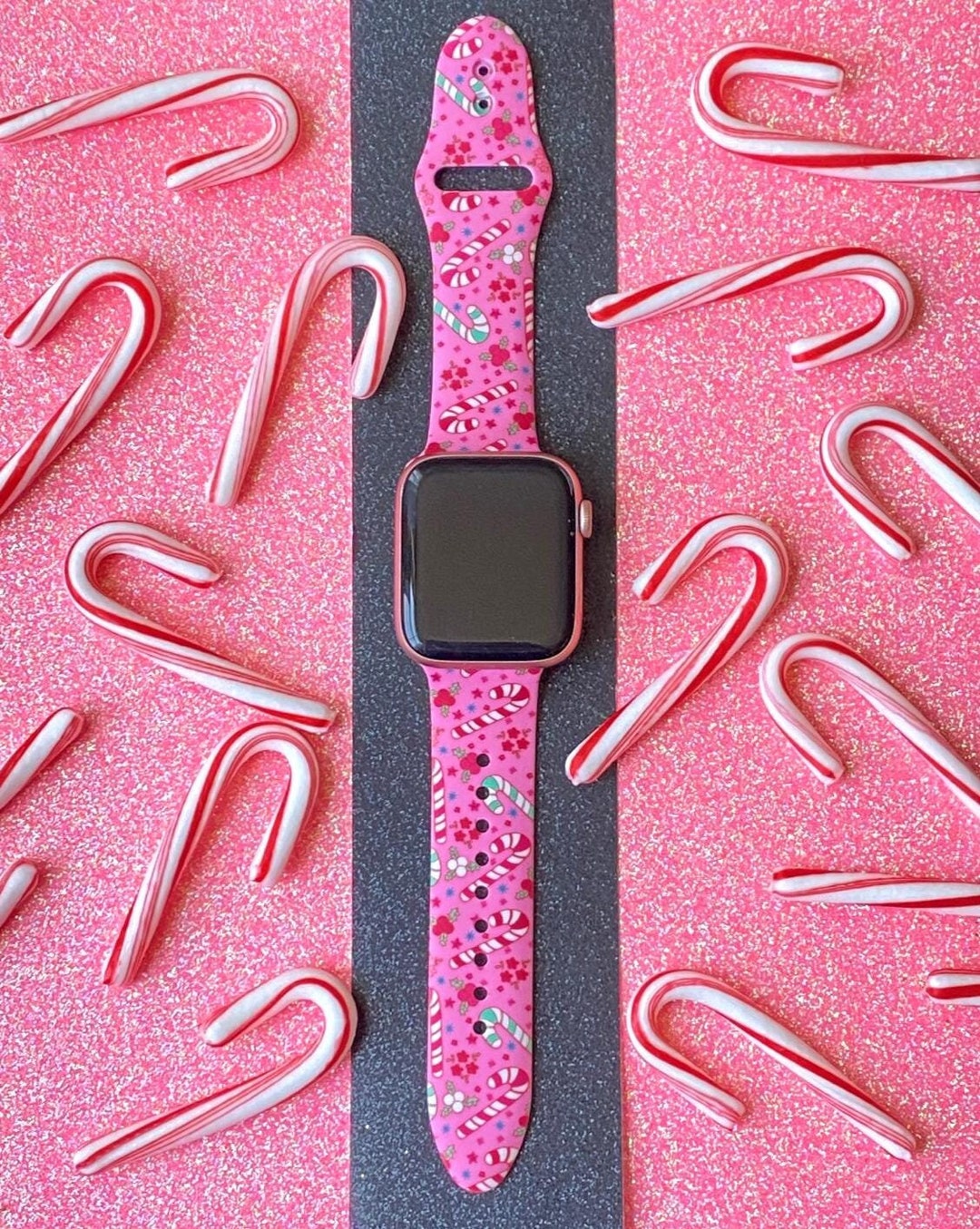 Pink Candy Cane Christmas Watch Band 38mm 40mm 41mm 42mm 44mm 45mm S/M ...