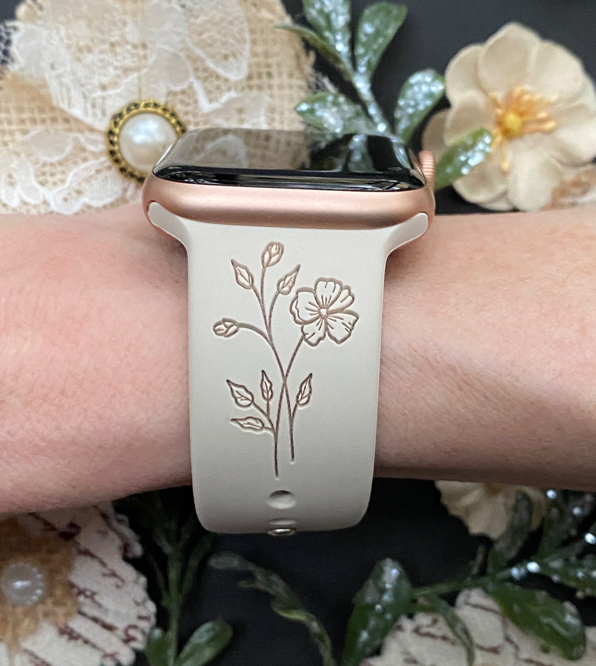 Beige Flower Watch Band 38mm 40mm 41mm 42mm 44mm 45mm S/M M/L - Etsy