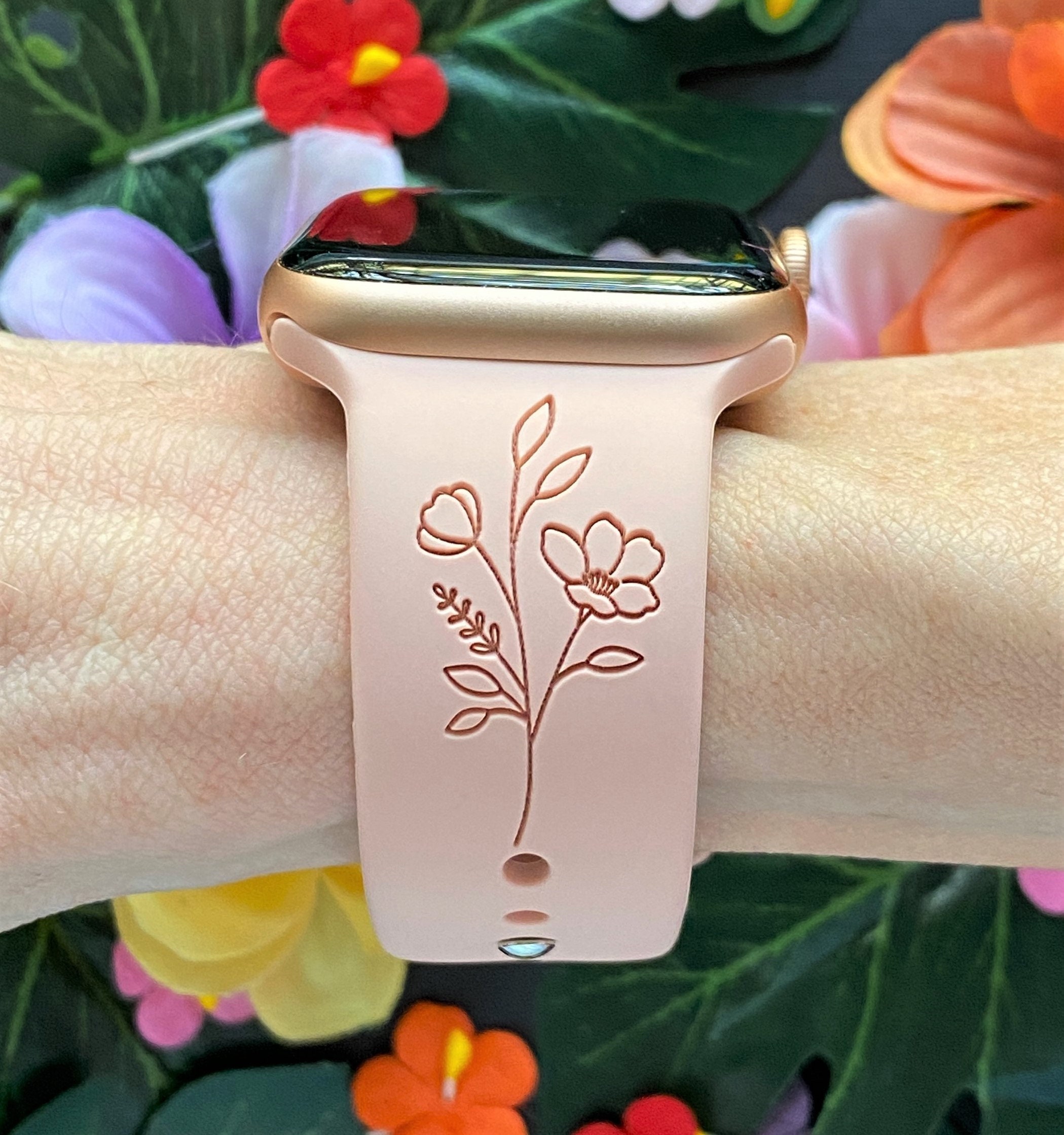Tropical Flower Watch Band 38mm 40mm 41mm 42mm 44mm 45mm S/M M/L Series ...