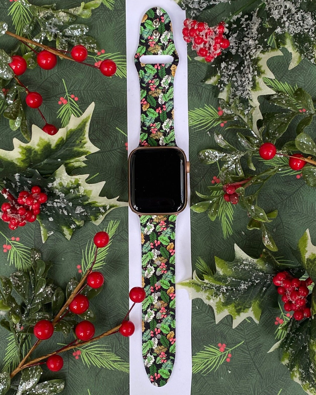 Christmas Holly Watch Band 38mm 40mm 41mm 42mm 44mm 45mm S/M M/L Series ...