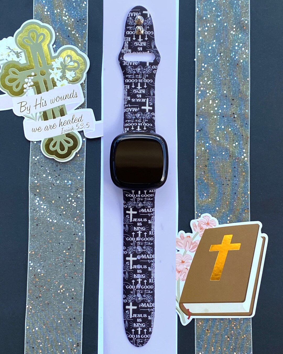 Cross Fitbit Versa 1/versa 2/versa Lite S/L Silicone Engraved Religious ...