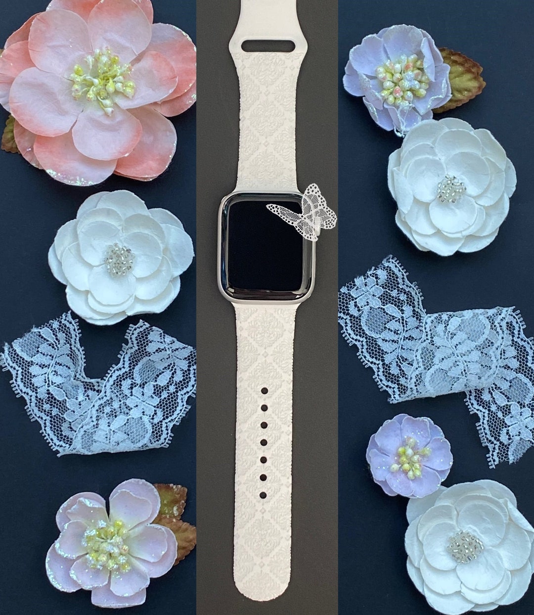 White Lace Watch Band 38mm 40mm 41mm 42mm 44mm 45mm S/M M/L Series 1,2 ...
