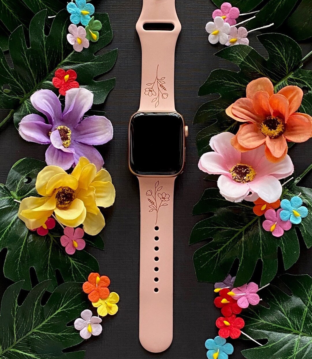 Tropical Flower Watch Band 38mm 40mm 41mm 42mm 44mm 45mm S/M M/L Series ...