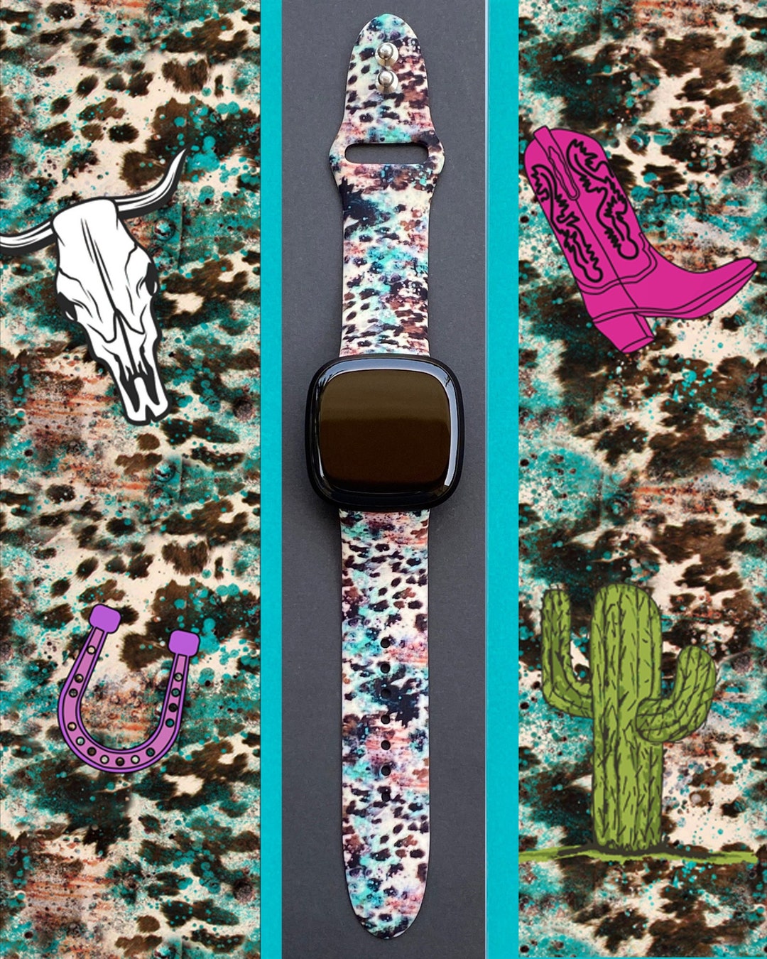 Western Fitbit Versa/versa 2/versa Lite S/L Silicone Engraved Cute Cow ...