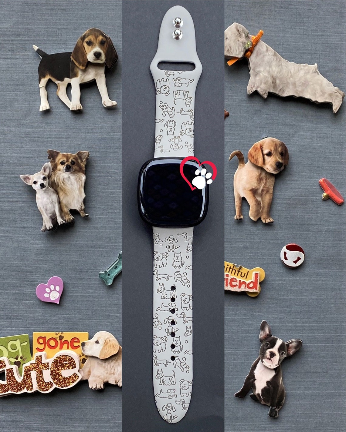 Dog Fitbit Versa 3,4/fitbit Versa Sense S/L Silicone Engraved Cute Dog ...