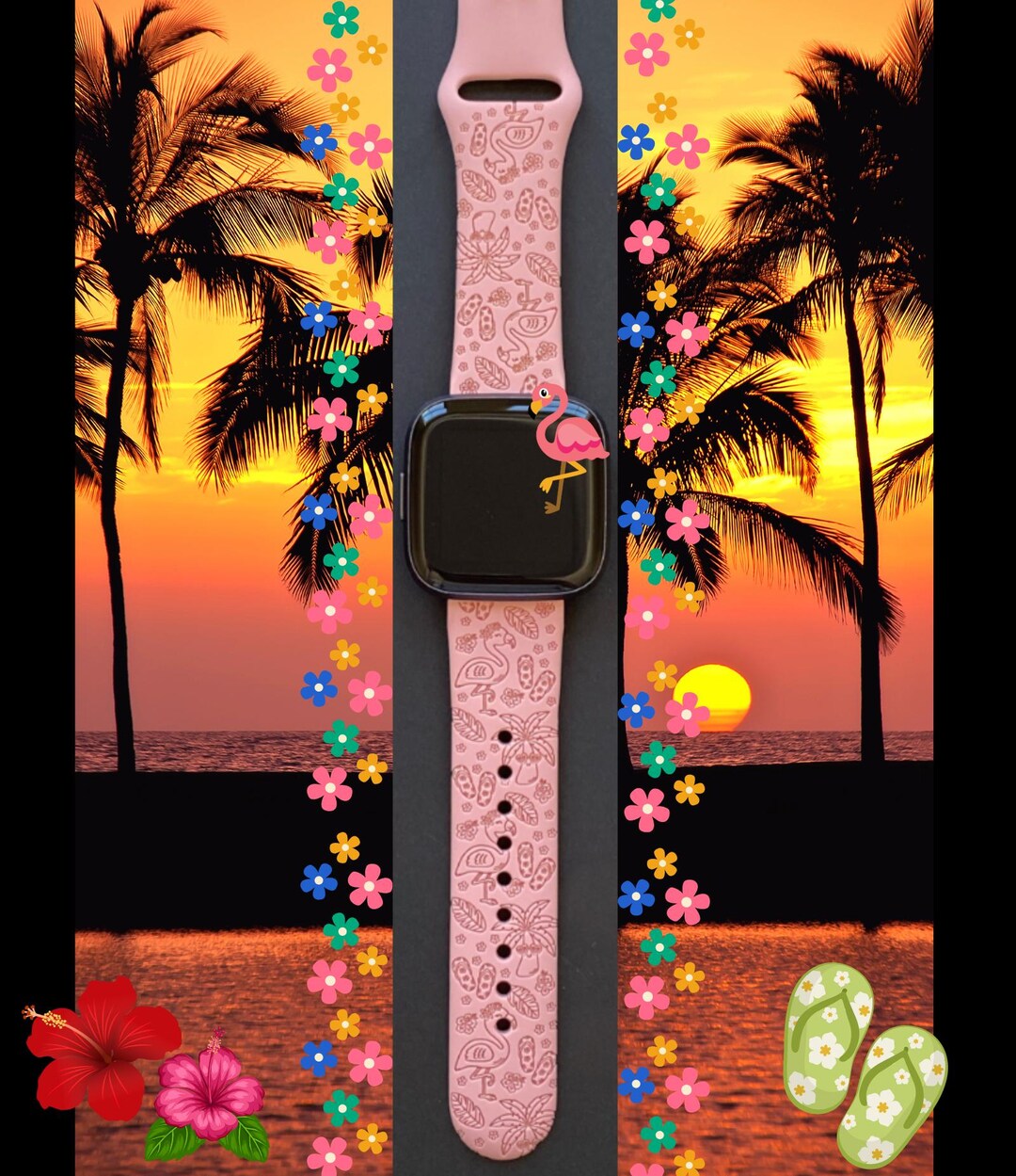 Summer Flamingo Fitbit Versa 1/versa 2/versa Lite S/L Silicone Engraved ...