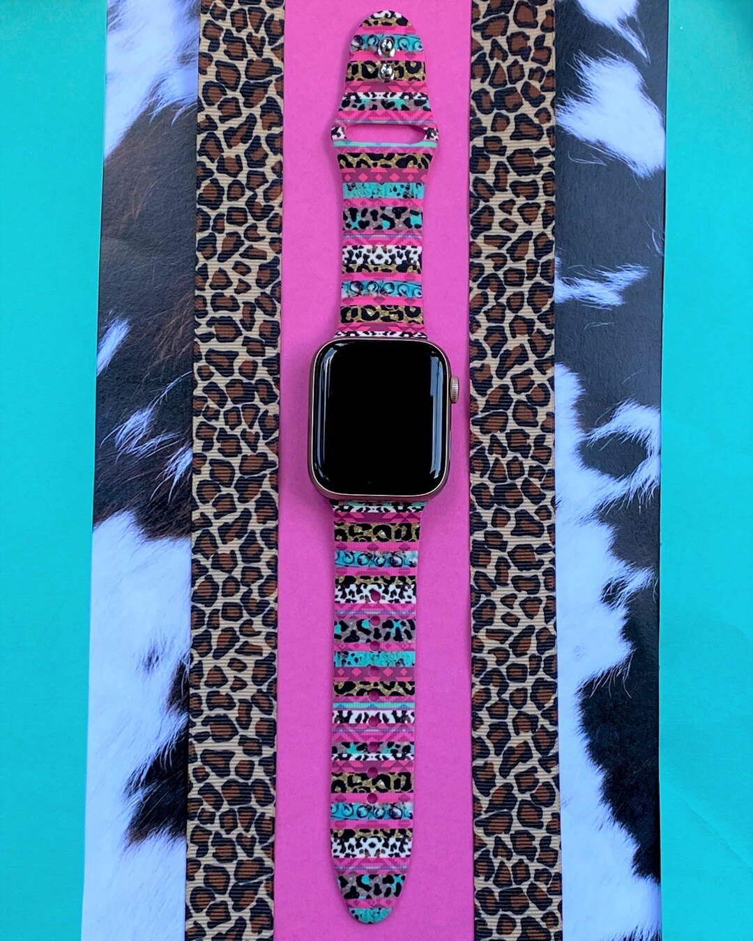 Western Cow and Leopard Print Watch Band 38mm 40mm 41mm 42mm 44mm 45mm ...