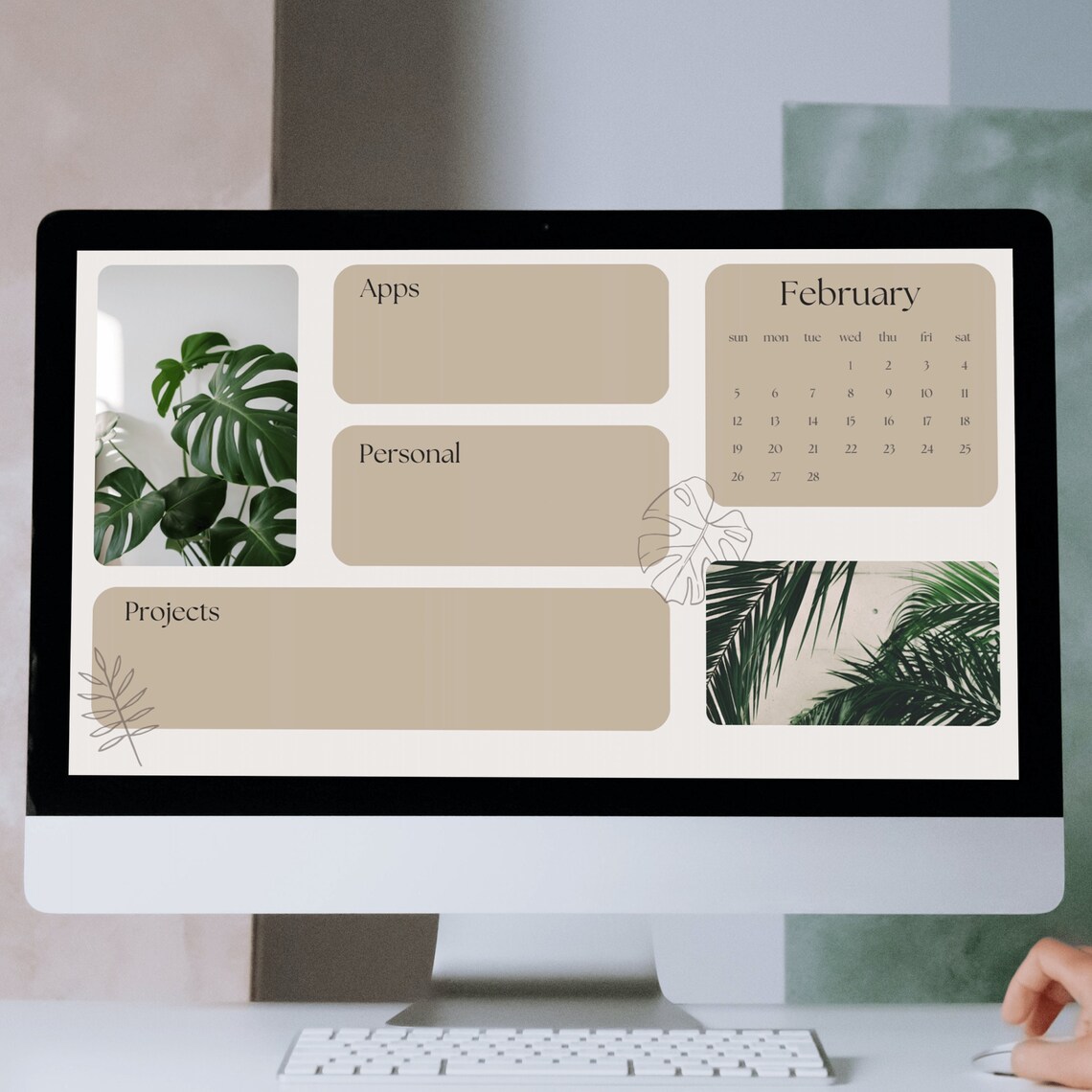Plant Themed Desktop Wallpaper Organizer 2023 Green Aesthetic Calender ...