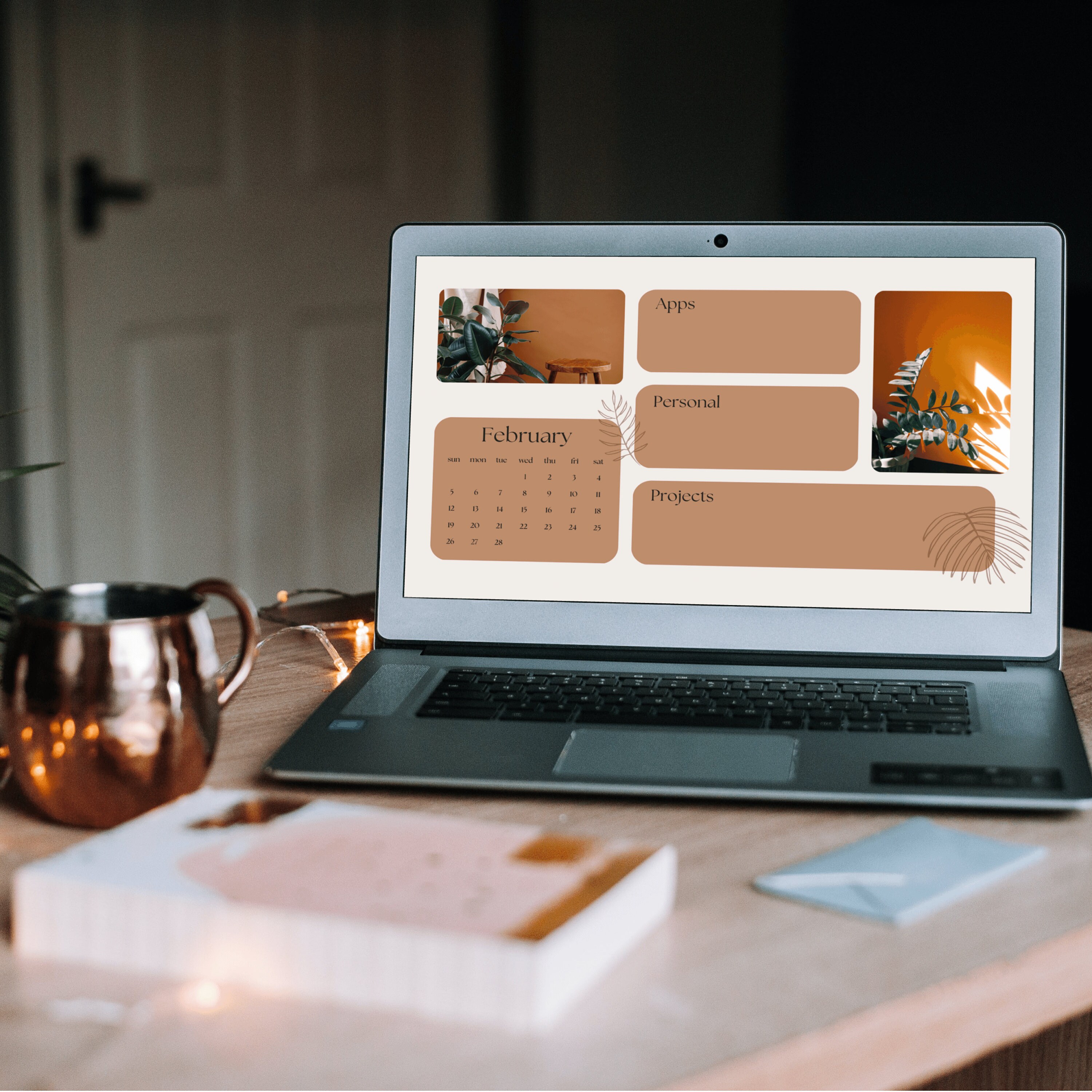 Plant Themed Desktop Wallpaper Organizer 2023 Green Aesthetic Calender ...