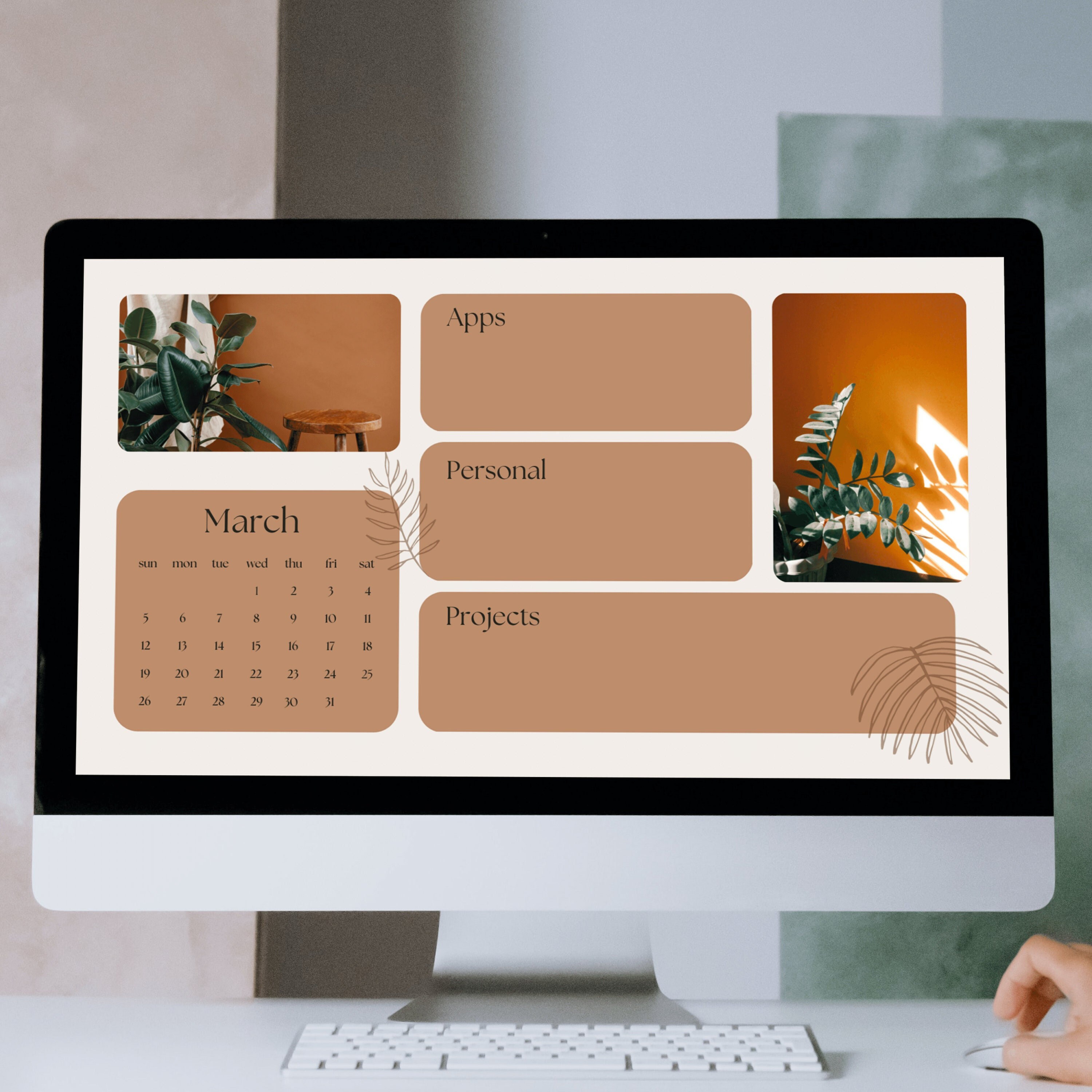 Plant Themed Desktop Wallpaper Organizer 2023 Green Aesthetic Calender ...