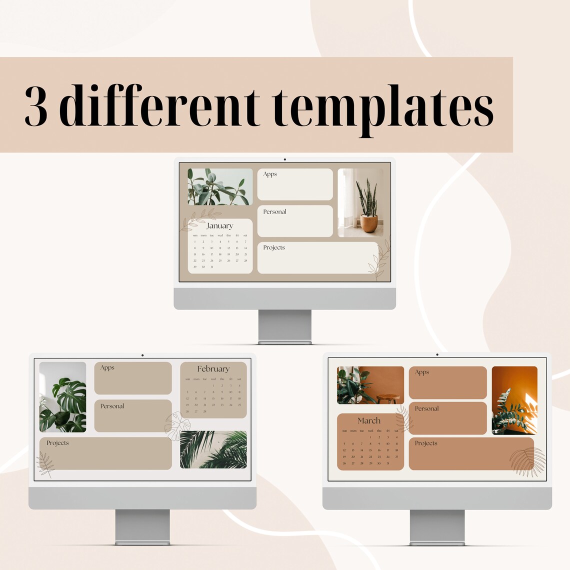 Plant Themed Desktop Wallpaper Organizer 2023 Green Aesthetic Calender ...