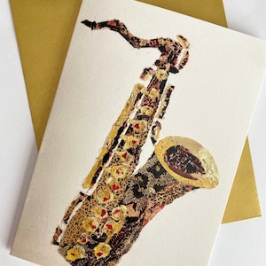 Gold - Card - Saxophone Collage Design Card - Etsy