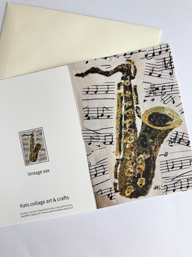 Vintage Sax- Card - Collage Design Saxophone Greetings Card - Etsy