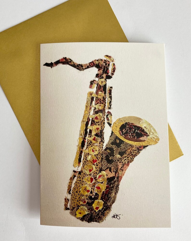 Gold - Card - Saxophone Collage Design Card - Etsy