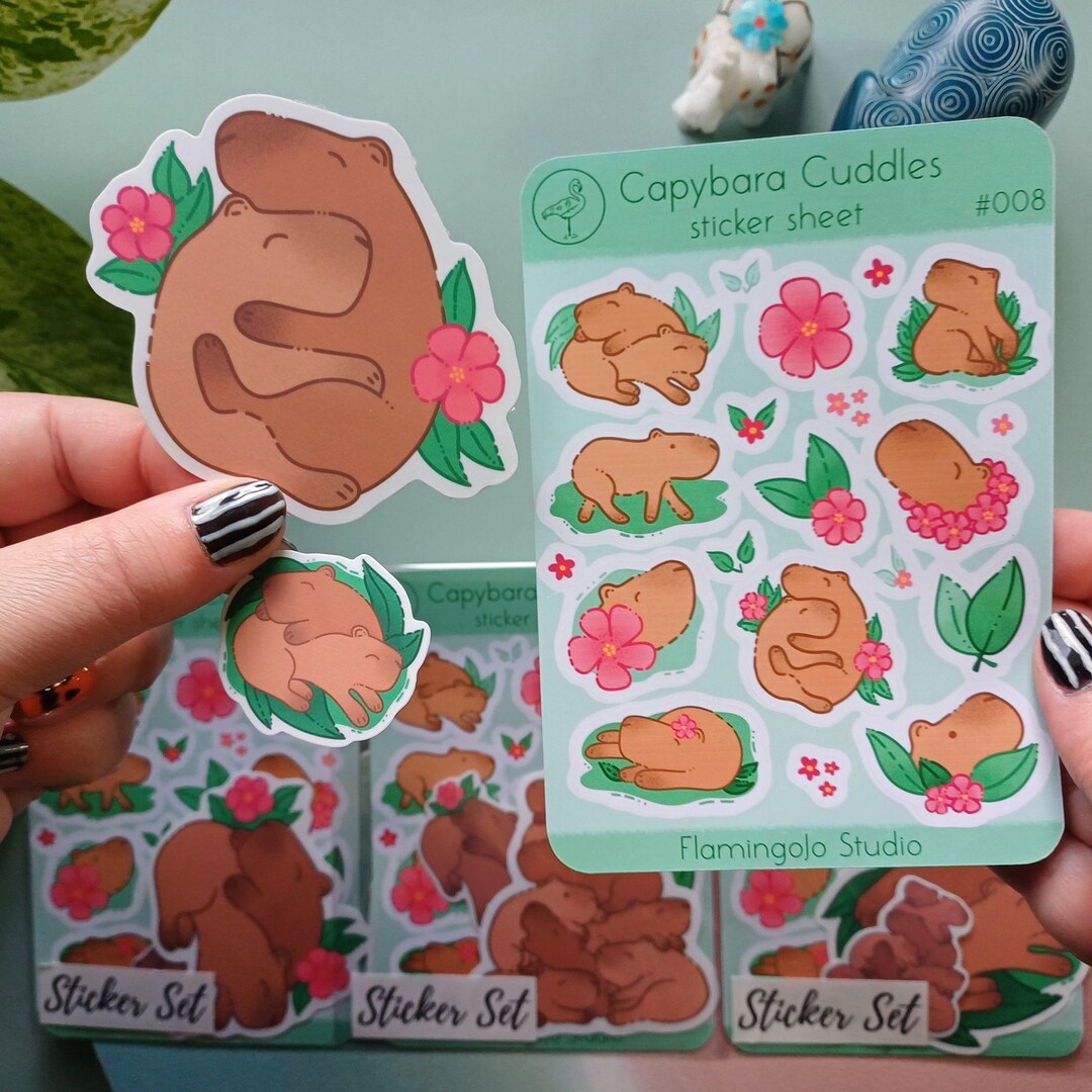 Capybara Cuddles Sticker Bundle - Glossy Vinyls and Sticker Sheet - Etsy