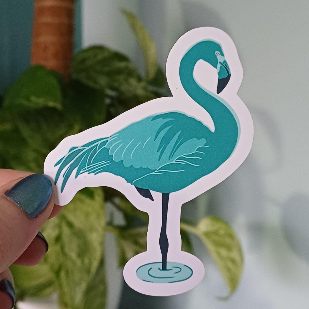 Teal Flamingo Die Cut Laminated Vinyl Sticker for Journaling ...