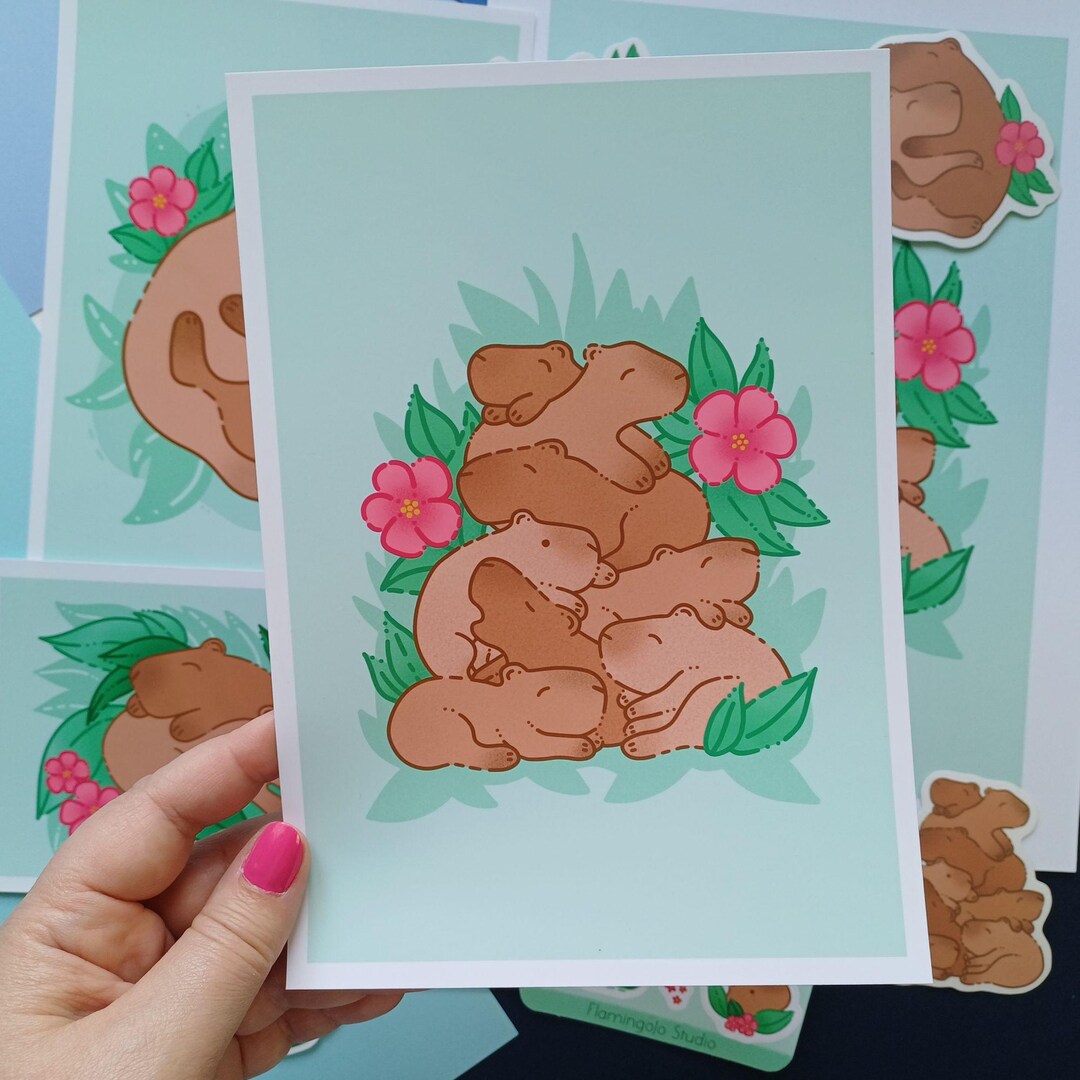 Capybara Cuddles Pile on Art Print A6 A5 A4 Postcard Wall Art - Etsy