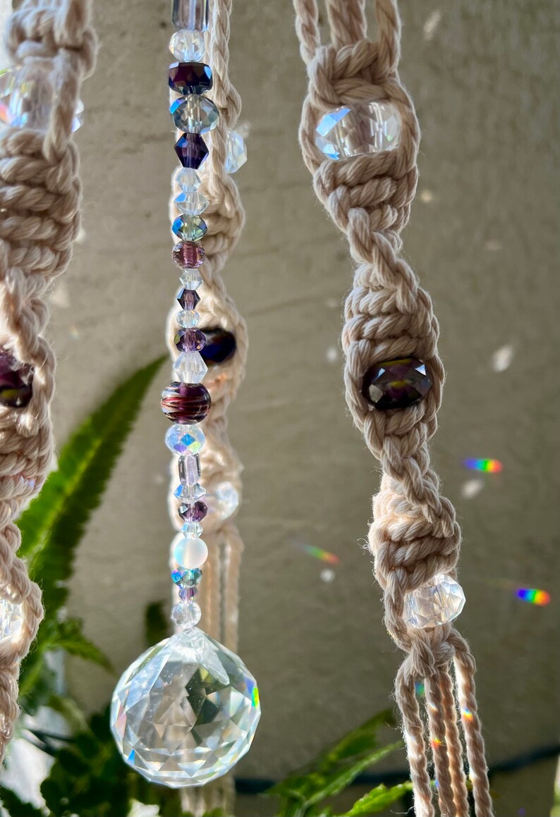 Amethyst Glow Sun Catching Macrame Plant Hanger With Purple - Etsy