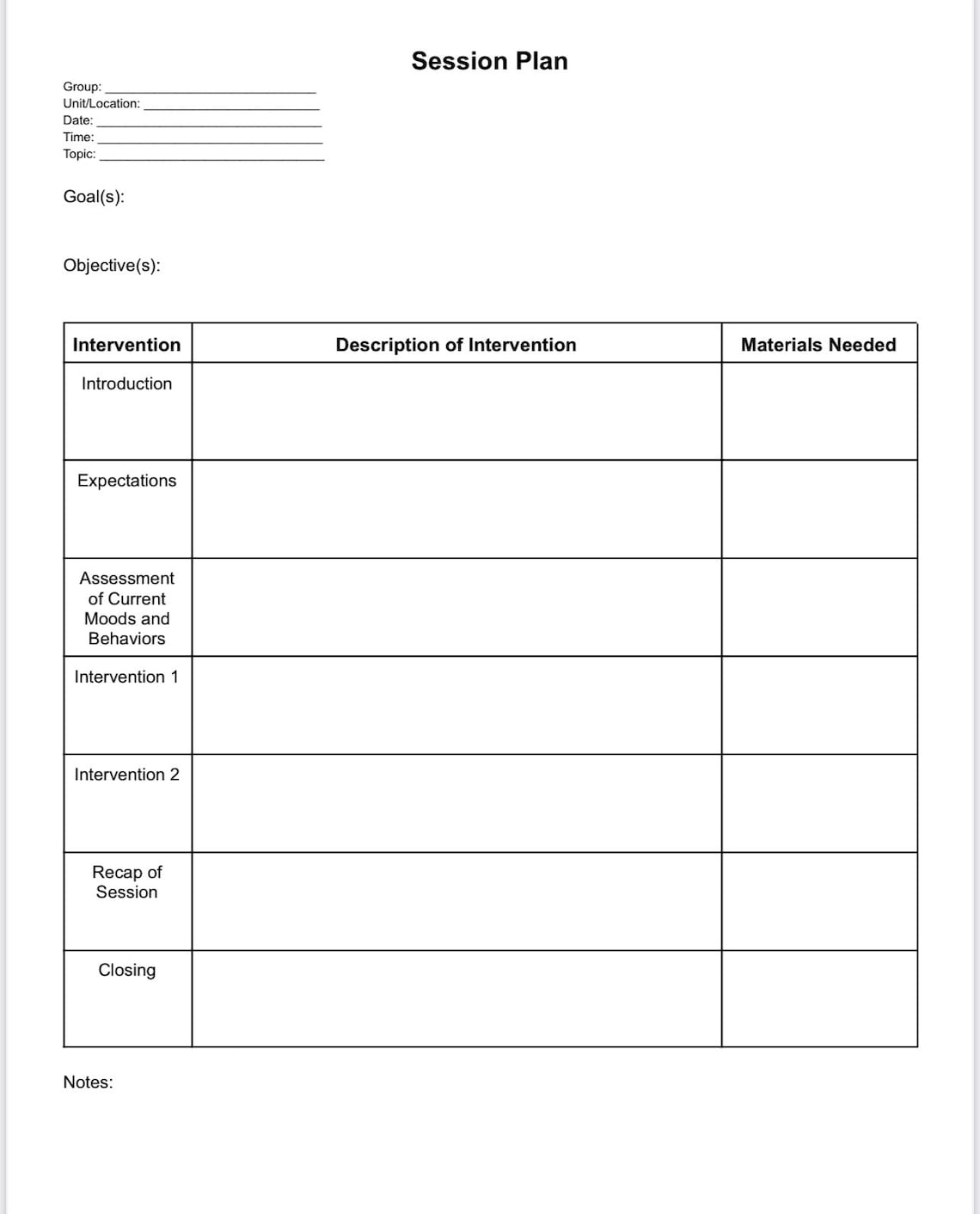 Session Plan Session Plan Overview and Post-session - Etsy Canada