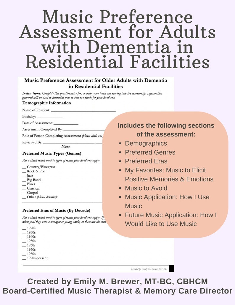 Music Preference Assessment for Older Adults With Dementia & Related ...