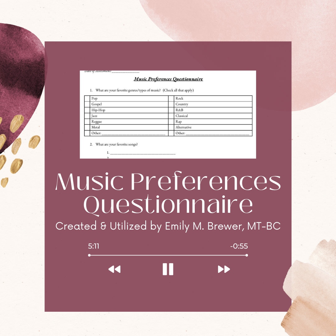Music Preferences Questionnaire Template for Music Therapists - Etsy