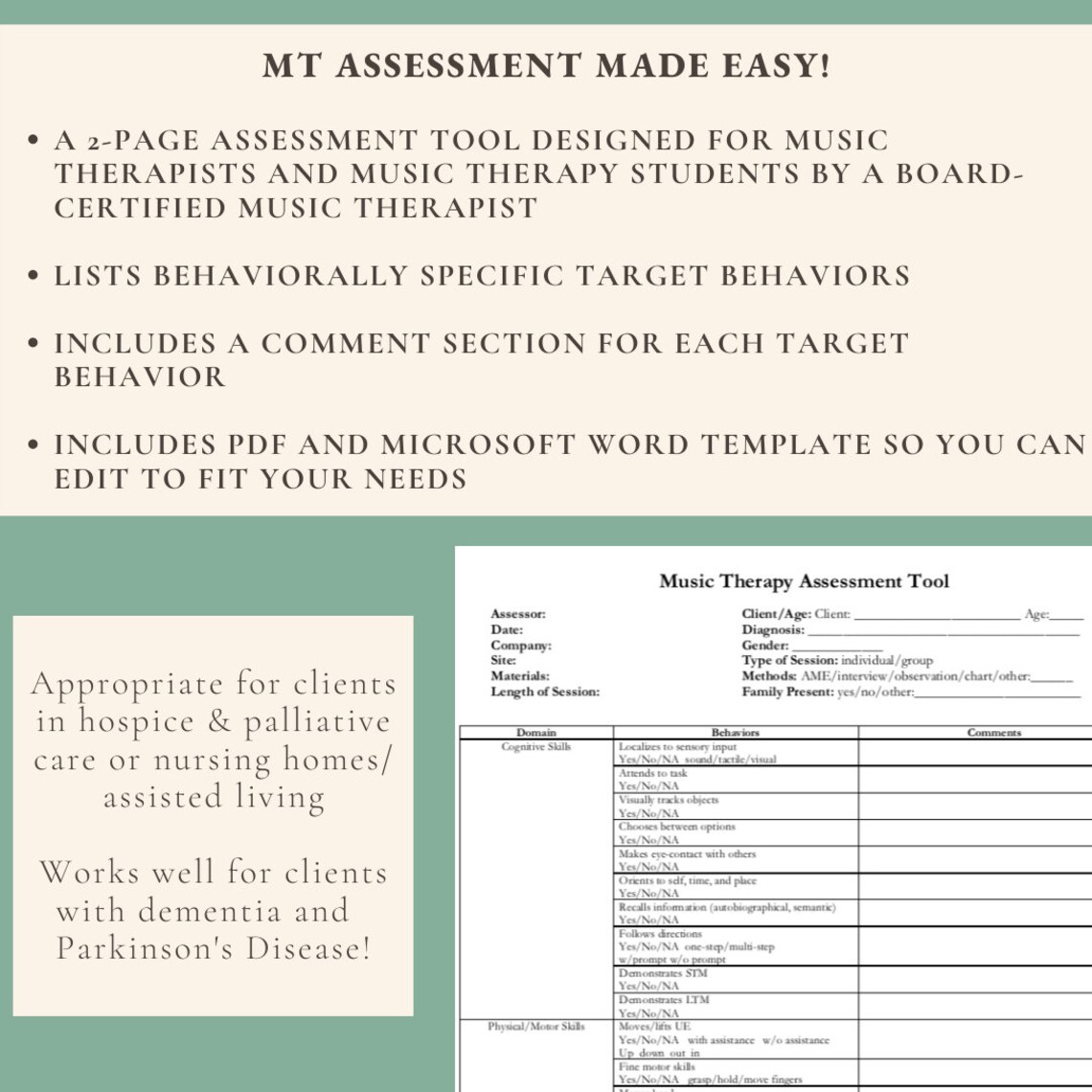 Music Therapy Assessment Tool for Older Adults - Etsy