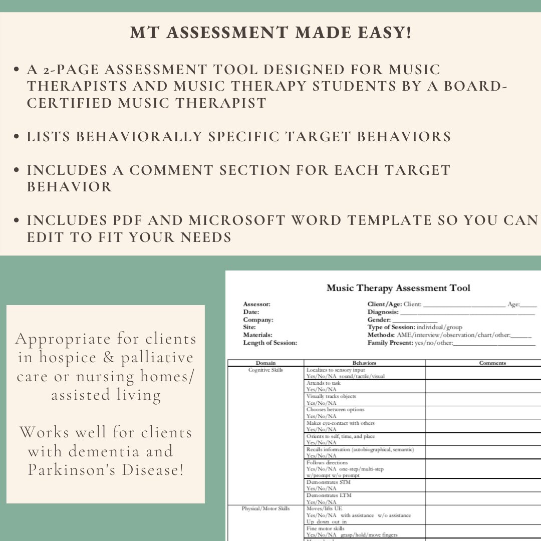 Music Therapy Assessment Tool for Older Adults - Etsy