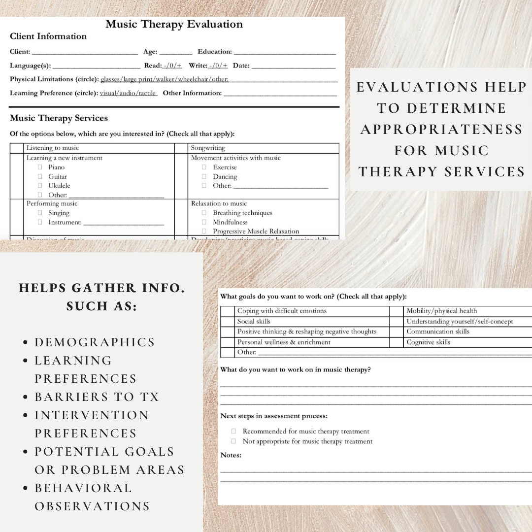 Music Therapy Evaluation Template for School-age Children and Adults - Etsy