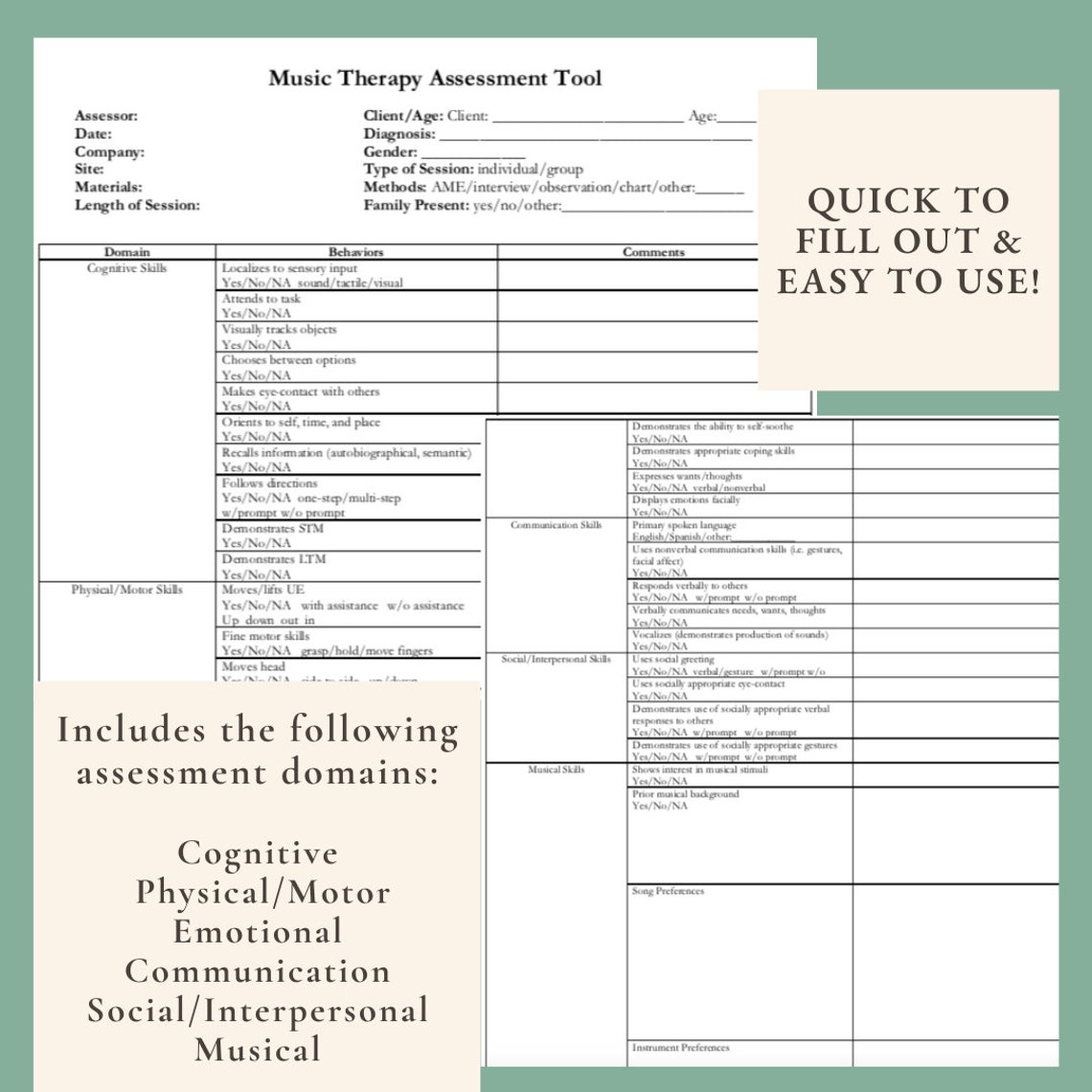 Music Therapy Assessment Tool for Older Adults - Etsy