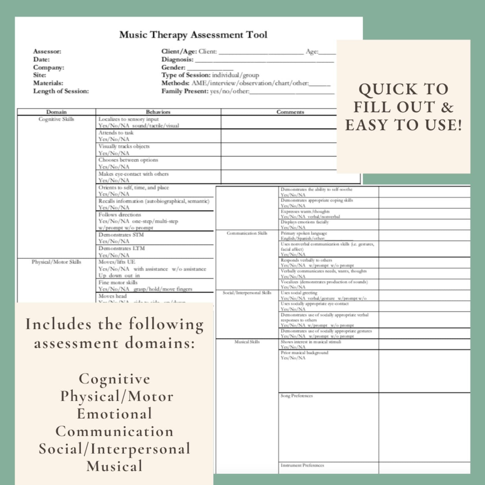 Music Therapy Assessment Tool for Older Adults - Etsy