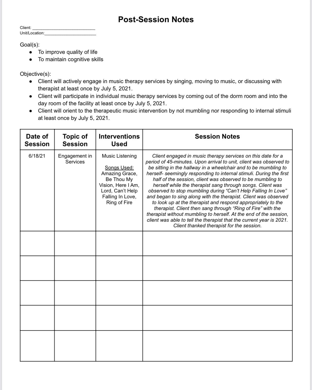 Session Plan, Session Plan Overview, and Post-session Documentation ...
