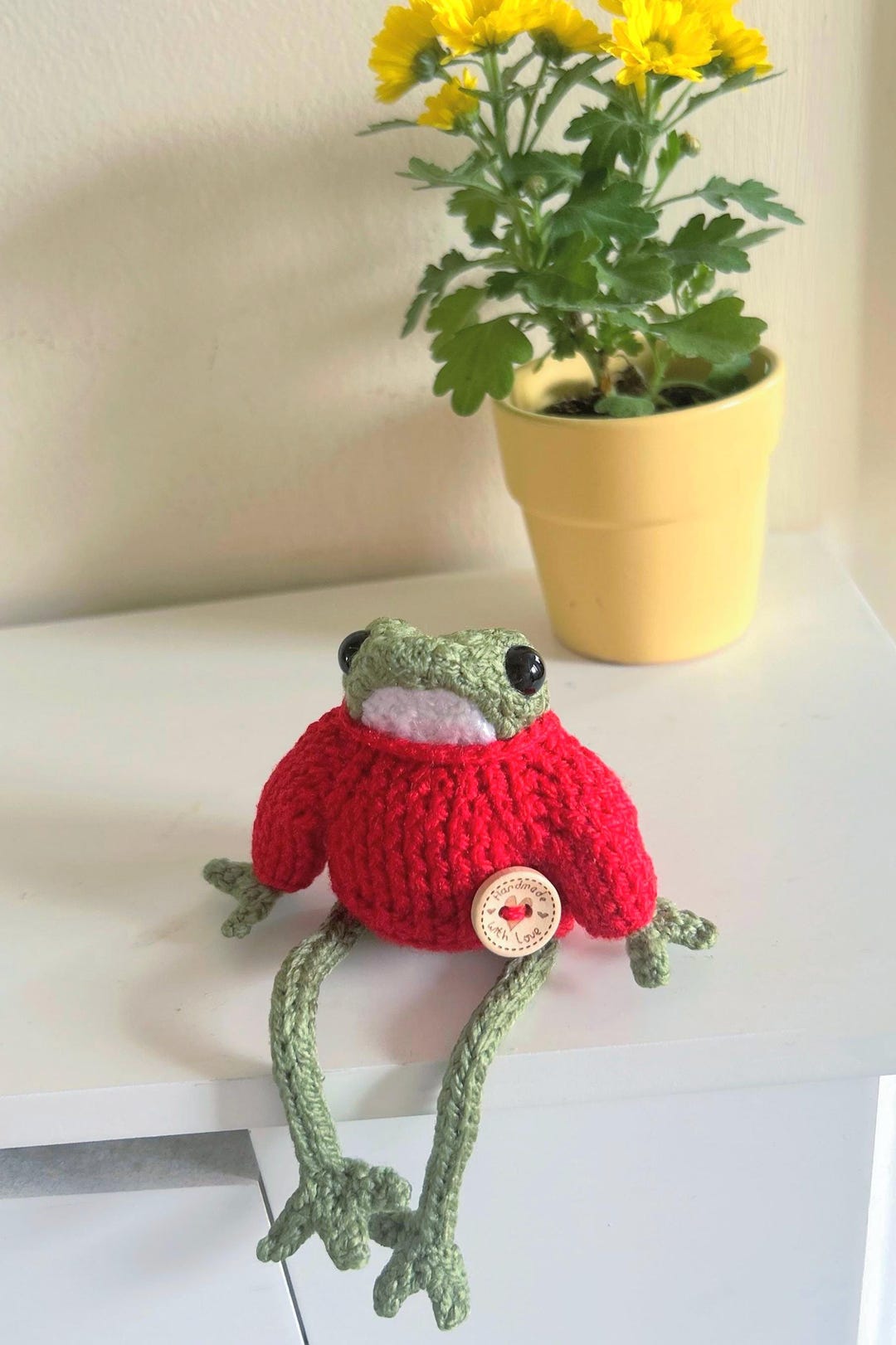 Knitted Frog Handmade Wearing a Hand Knitted Red Sweater Jumper ...
