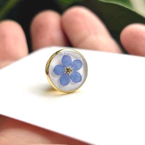 Real Pressed Flower Forget Me Not Pin Gold Tone Brooch, Something Blue ...