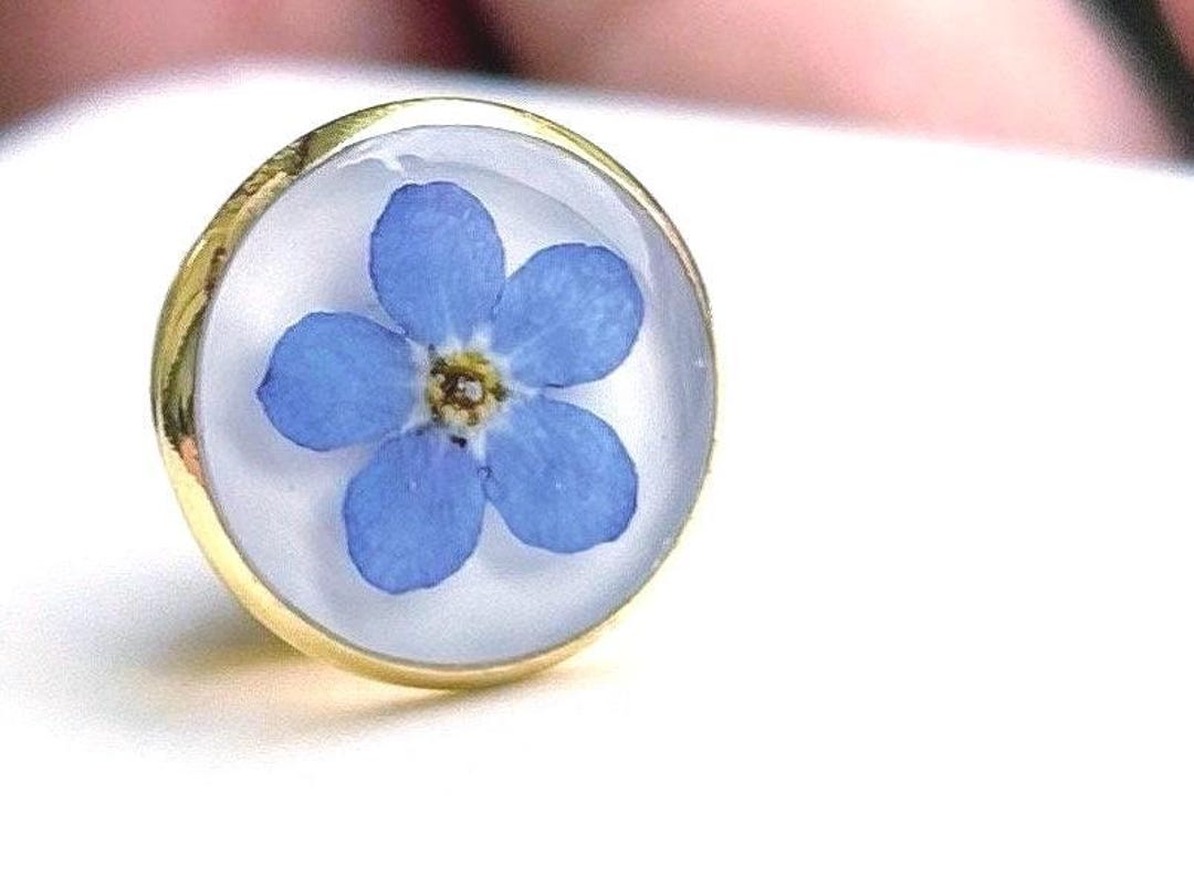 Real Pressed Flower Forget Me Not Pin Gold Tone Brooch, Something Blue ...