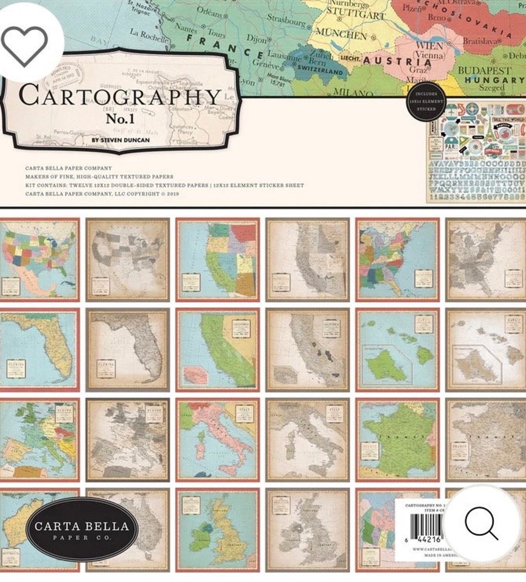 Carta Bella Cartography Number 1 Travel Map Scrapbook Collection - Etsy